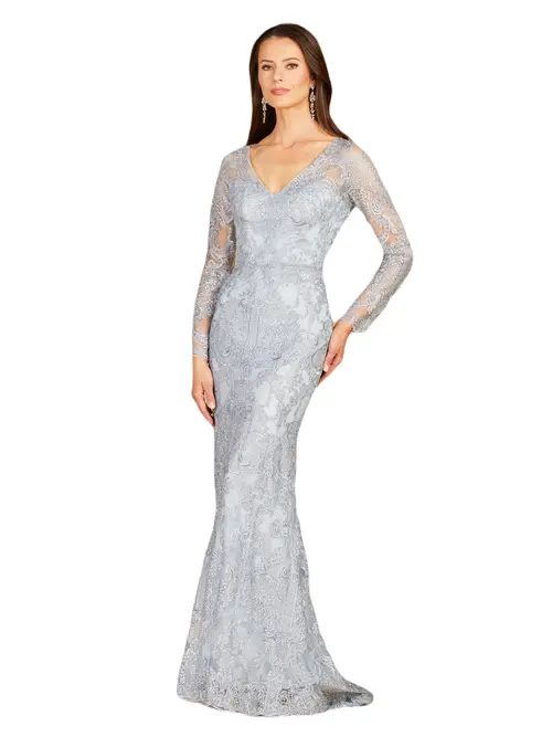 LARA NEW YORK Long Sleeve Lace Mermaid Gown - Lightblue