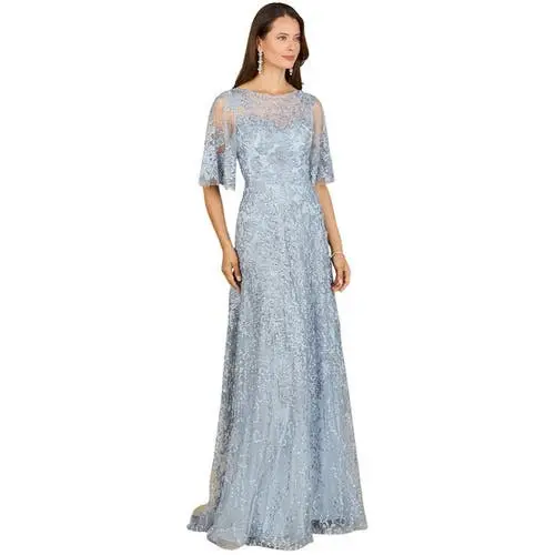 LARA NEW YORK Cape Sleeve Gown - Lightblue