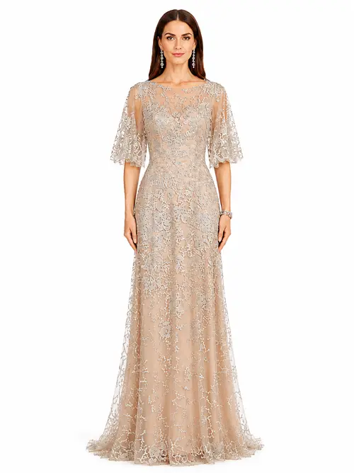 LARA NEW YORK Cape Sleeve Gown - Silver