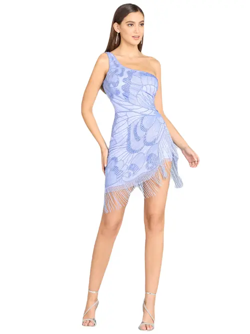 LARA NEW YORK Beaded Cocktail Dress With Fringe - Blueiris