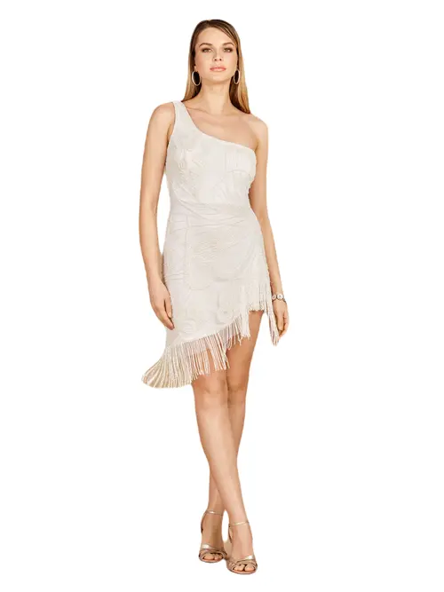 LARA NEW YORK Beaded Cocktail Dress With Fringe - Ivory