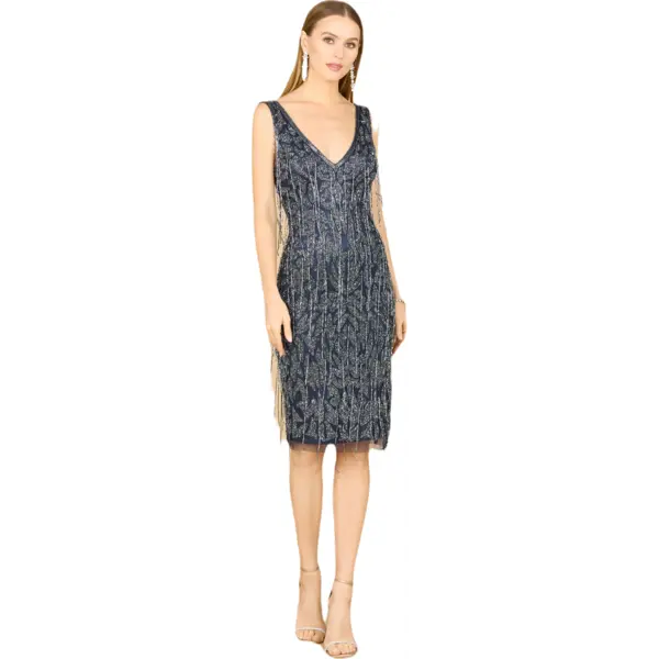 LARA NEW YORK Fringe Cocktail Dress - Navy