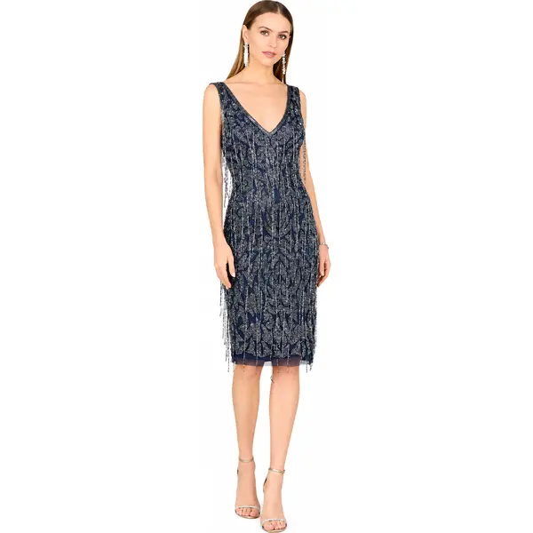 LARA NEW YORK Fringe Cocktail Dress - Navy