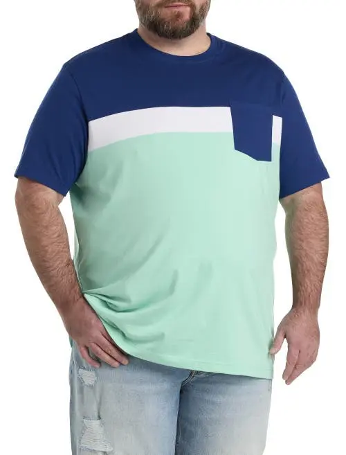 HARBOR BAY BY DXL Big & Tall Colorblock Pocket T-shirt - Navy Green