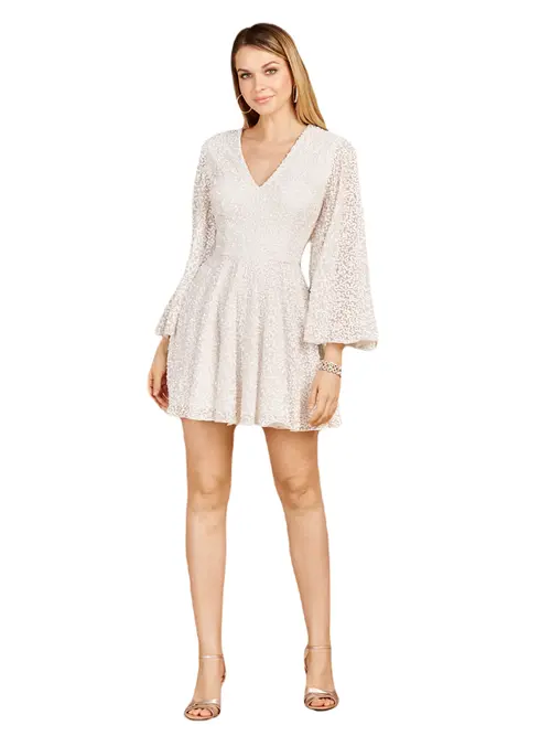 LARA NEW YORK Sequin Bridal Cocktail Dress With Bell Sleeves - Ivory