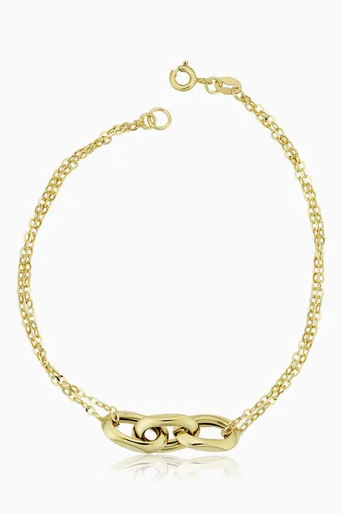 ORADINA 10k Fantasy Triple Link Bracelet - Yellow Gold