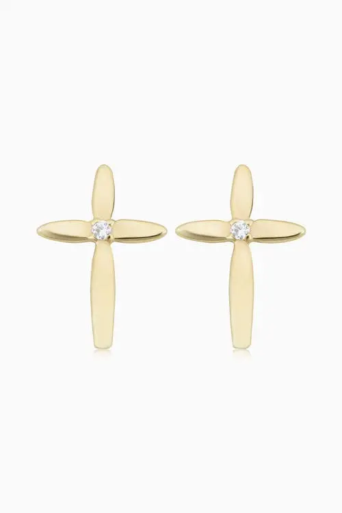 ORADINA 14k Cross Stud Earrings - Yellow Gold