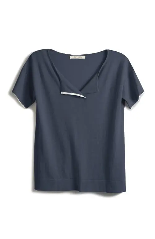 OYUN Split Neck T-shirt - Cadet