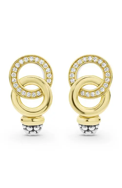 Lagos Signature Caviar Interlocking Circle Diamond Drop Earrings