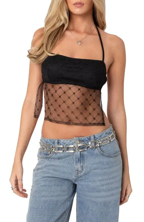 EDIKTED Beaded Halter Top