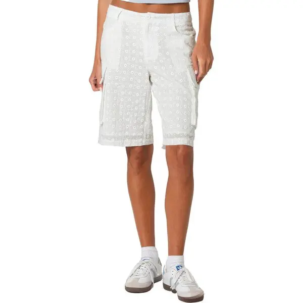 EDIKTED Eyelet Cargo Bermuda Shorts