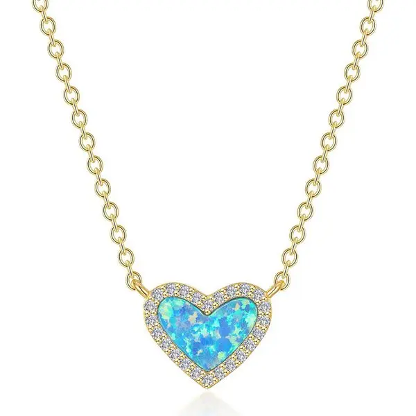 Lafonn Simulated Opal And Simulated Diamond Heart Pendant Necklace - Gold/blue