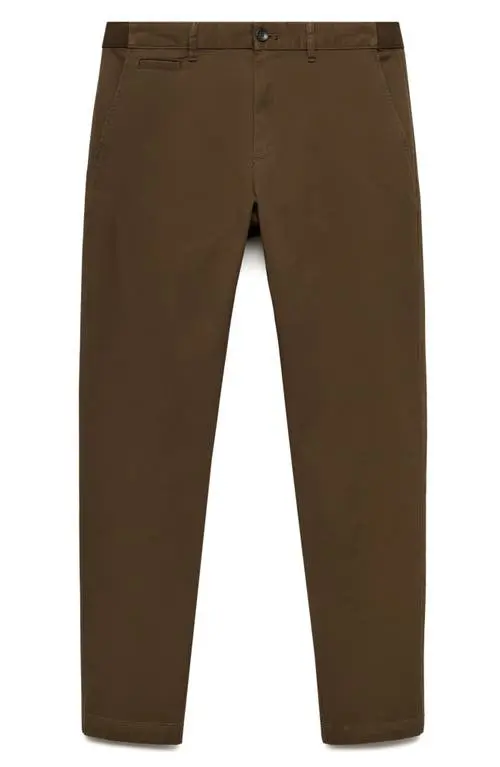 Mango Flat Front Tapered Crop Stretch Cotton Chinos - Brown