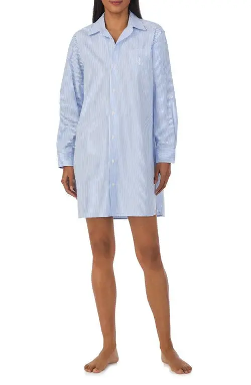 Ralph Lauren Print Cotton Sleepshirt - Blue Stripe