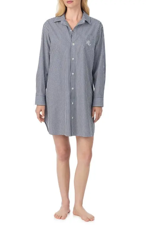 Ralph Lauren Print Cotton Sleepshirt - Navy Stripe
