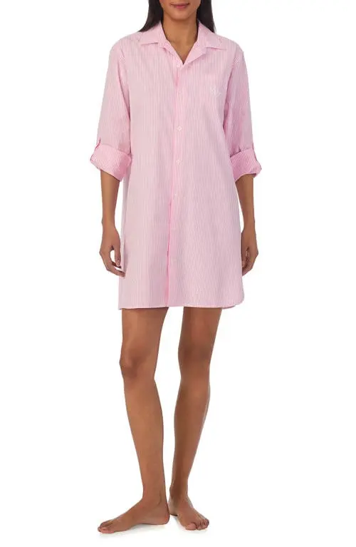 Ralph Lauren Print Cotton Sleepshirt - Pink Stripe