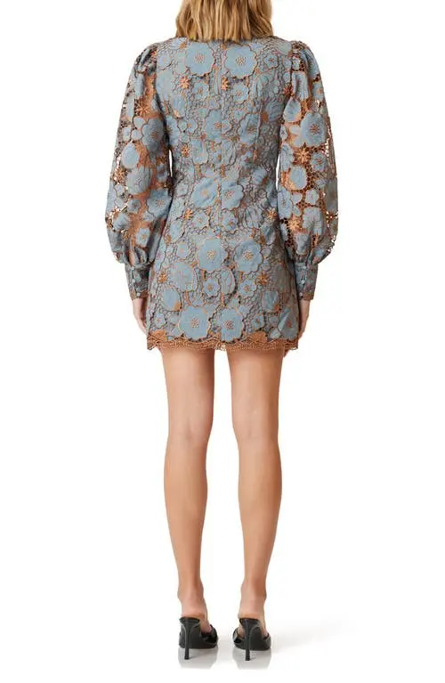 lace trim blue etched floral emmie mini dress Elliatt Roseate Mini Dress in Blue – TrenLend