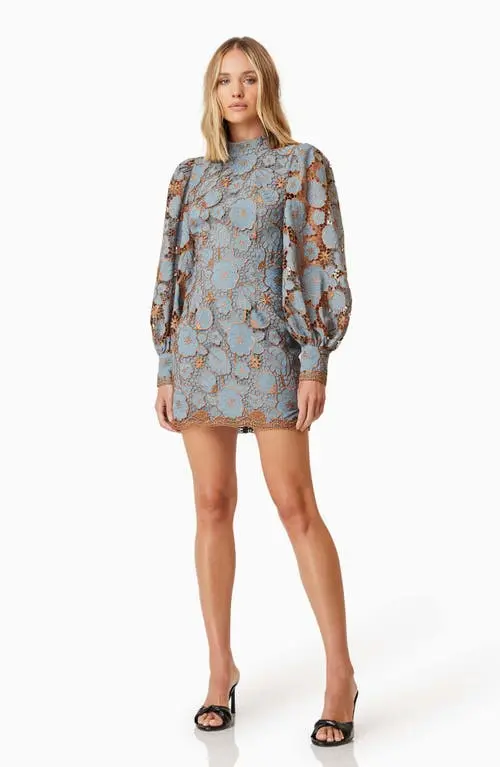 Elliatt Jasmine Floral Embroidered Lace Mini Dress In Blue Bronze - 30% Off  | Editorialist