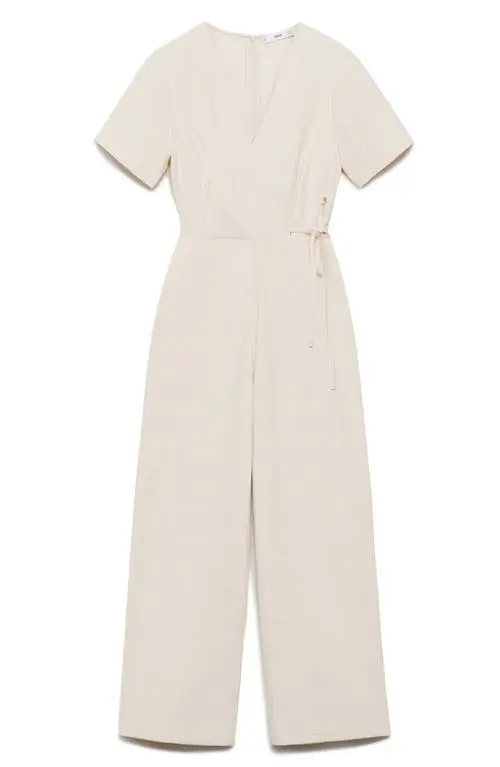 Mango Faux Wrap Straight Leg Jumpsuit - Ecru