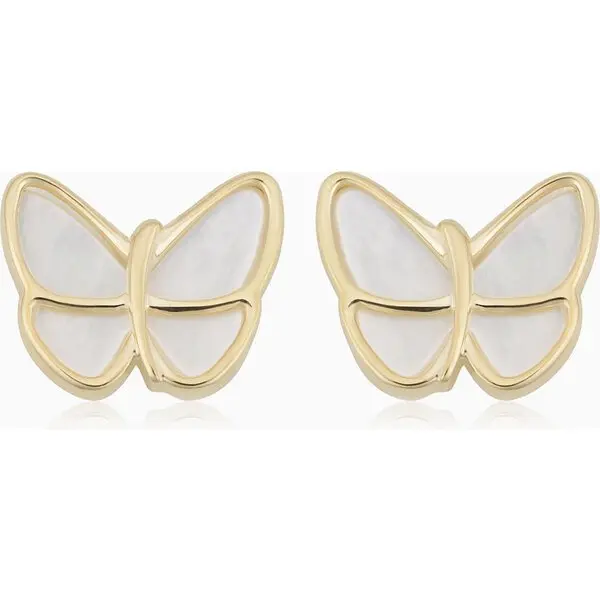 ORADINA 14k Mother Of Pearl Butterfly Stud Earrings - Yellow Gold