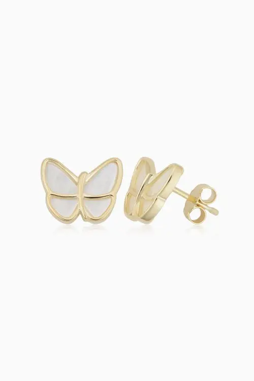 ORADINA 14k Mother Of Pearl Butterfly Stud Earrings