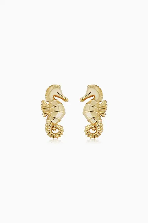 ORADINA 14k Seahorse Stud Earrings - Yellow Gold