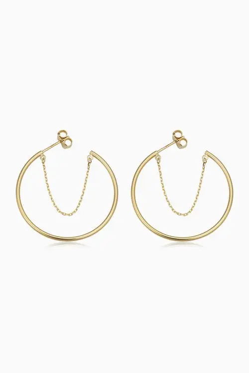 ORADINA 14k Palermo Chain Hoop Earrings - Yellow Gold