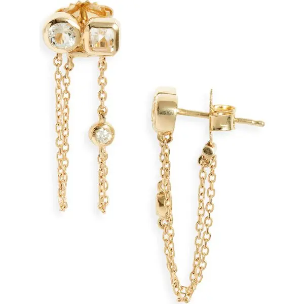 Anzie Cléo White Topaz & Diamond Chain Earrings - Yellow Gold