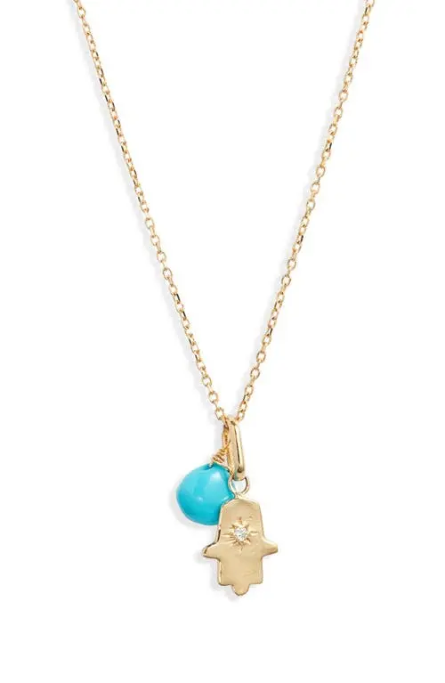 Anzie Love Letter Turquoise Stone & Diamond Hamsa Pendant Necklace - Turquoise/aqua