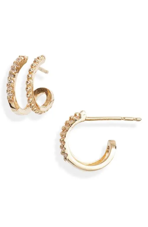 Anzie X Mel Soldera Dew Drop Pavé Diamond Double Row Huggie Hoop Earrings - 8mm 14k Yellow Gold
