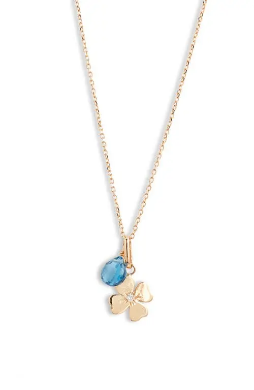 Anzie Yellow Gold Diamond And Topaz Love Letter Clover Pendant Necklace - Blue