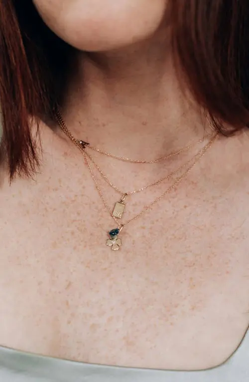 Anzie Yellow Gold Diamond And Topaz Love Letter Clover Pendant Necklace