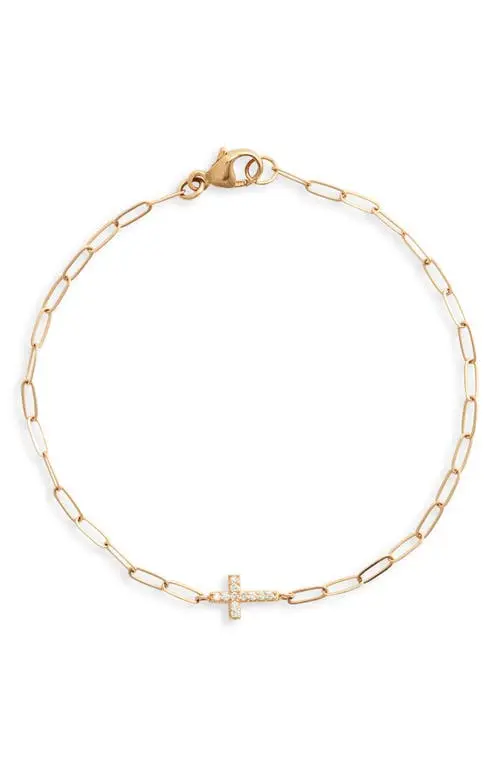 Anzie Love Letter Diamond Cross Pendant Bracelet - Yellow Gold