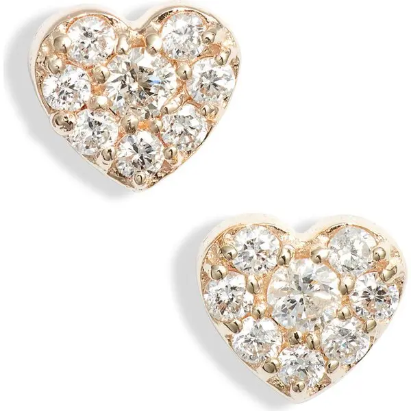 Anzie Jac + Jo Icon Pavé Heart Stud Earrings - Yellow Gold