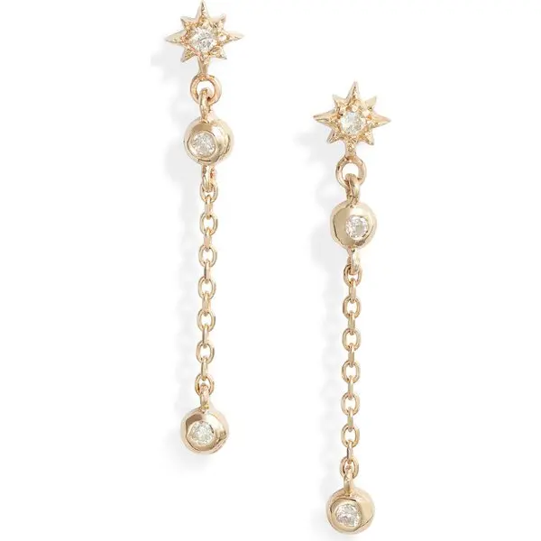 Anzie Starburst Diamond Chain Drop Earrings - Yellow Gold