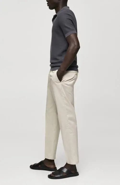Mango Slim Fit Pleated Crop Cotton Blend Chinos