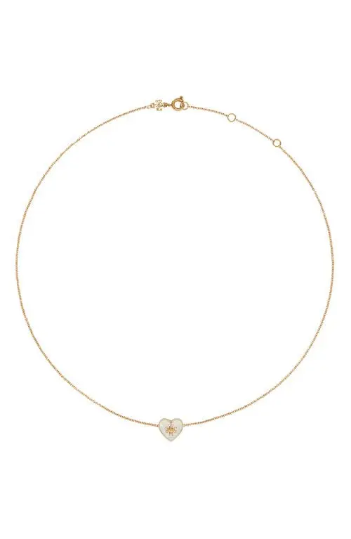 Tory Burch Kira Heart Pendant Necklace - Tory Gold/mother Of Pearl