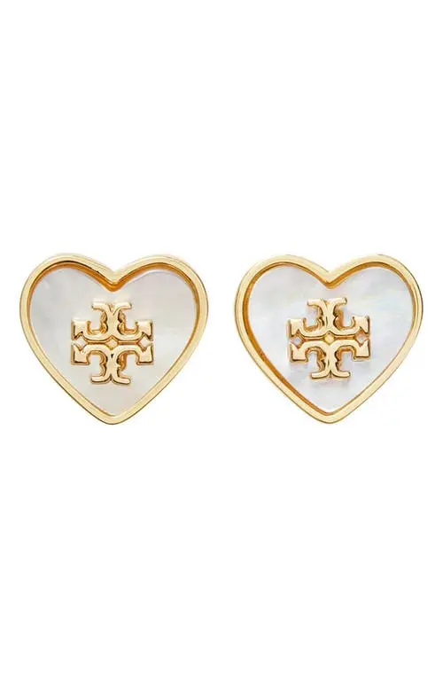 Tory Burch Forget Me Not Heart Stud Earrings - Tory Gold/mother Of Pearl