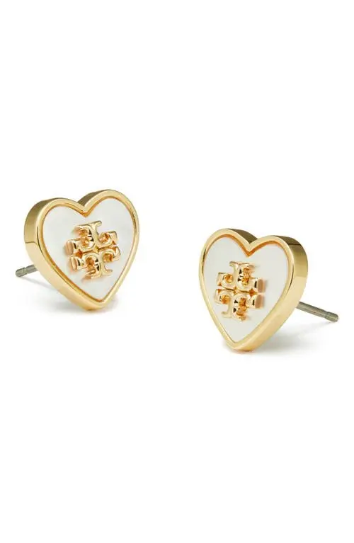 Tory Burch Forget Me Not Heart Stud Earrings - Tory Gold/mother Of Pearl