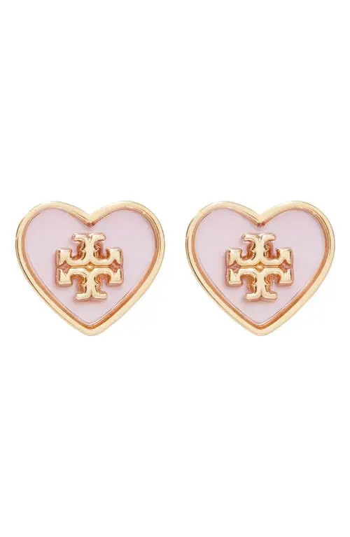 Tory Burch Forget Me Not Heart Stud Earrings - Tory Gold/pink