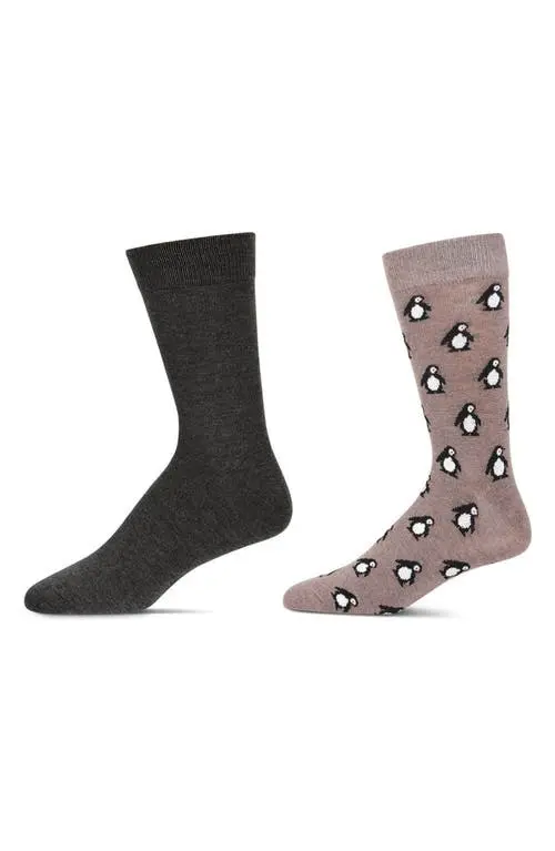 MEMOI Assorted Crew Socks 2 Pack - Black-beige
