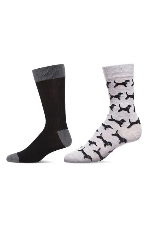 MEMOI Assorted Crew Socks 2 Pack - Black-black