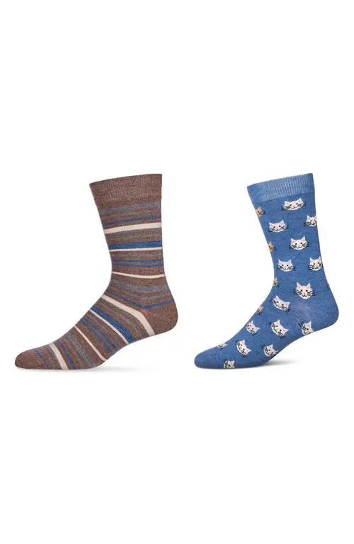 MEMOI Assorted Crew Socks 2 Pack - Denim Heather
