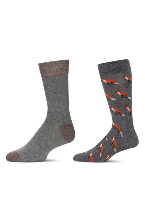 MEMOI Assorted Crew Socks 2 Pack - Gray Heather