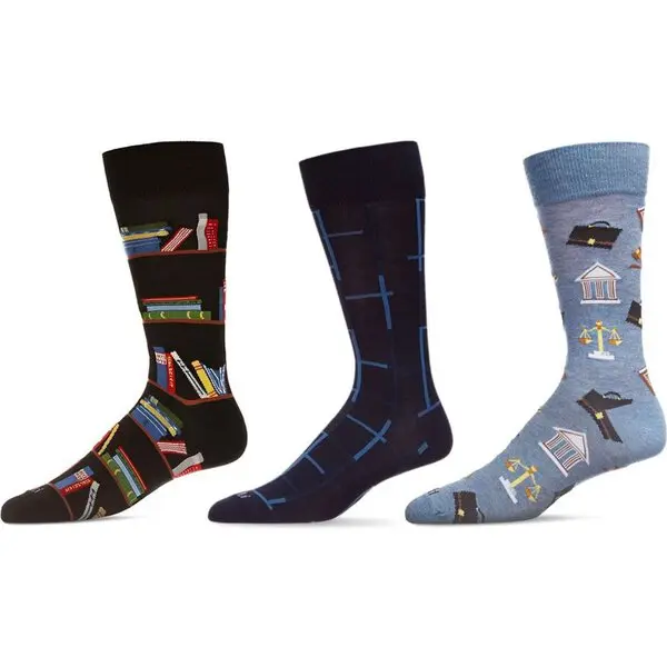 MEMOI Professions Assorted 3-pack Crew Socks - Black-black Multi