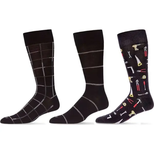 MEMOI Professions Assorted 3-pack Crew Socks - Gray-black