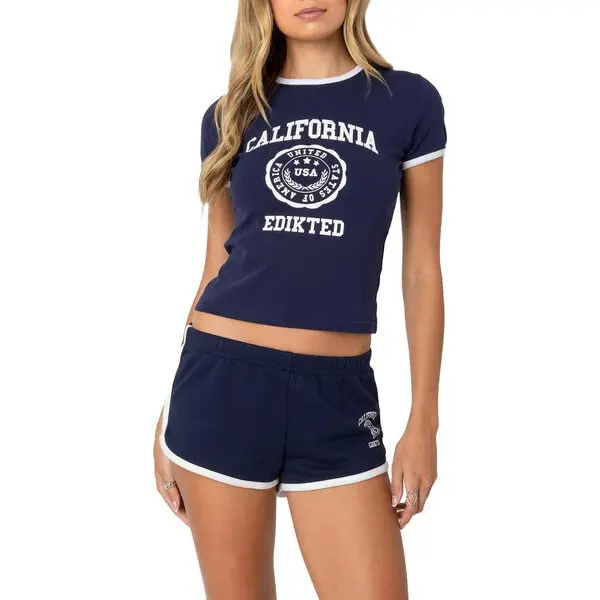 EDIKTED California Crop Graphic T-shirt - Navy