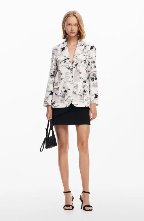 Desigual Bratislava News Print Stretch Cotton Blazer