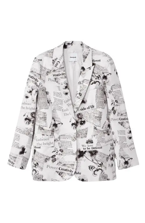 Desigual Bratislava News Print Stretch Cotton Blazer