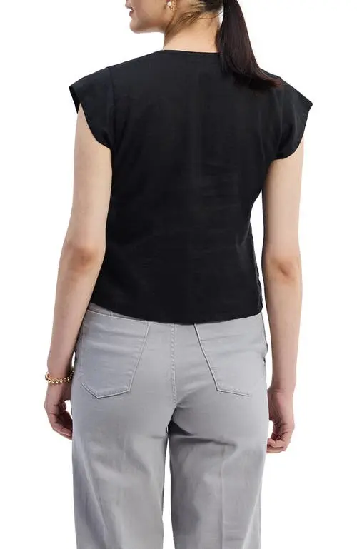 REISTOR Deep V-neck Cap Sleeve Top - Black